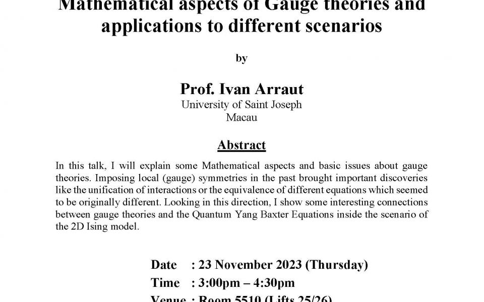 Department of Mathematics - Seminar on Pure Mathematics - Mathematical aspects of Gauge theories ...